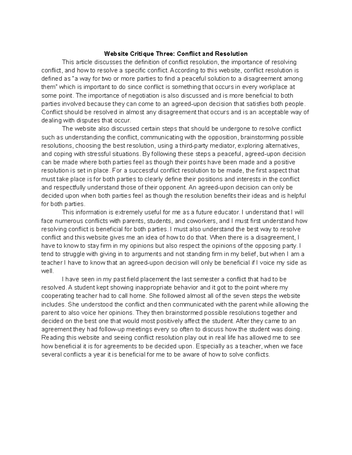 EDUC 361 Website Critique Three - Website Critique Three: Conflict and ...