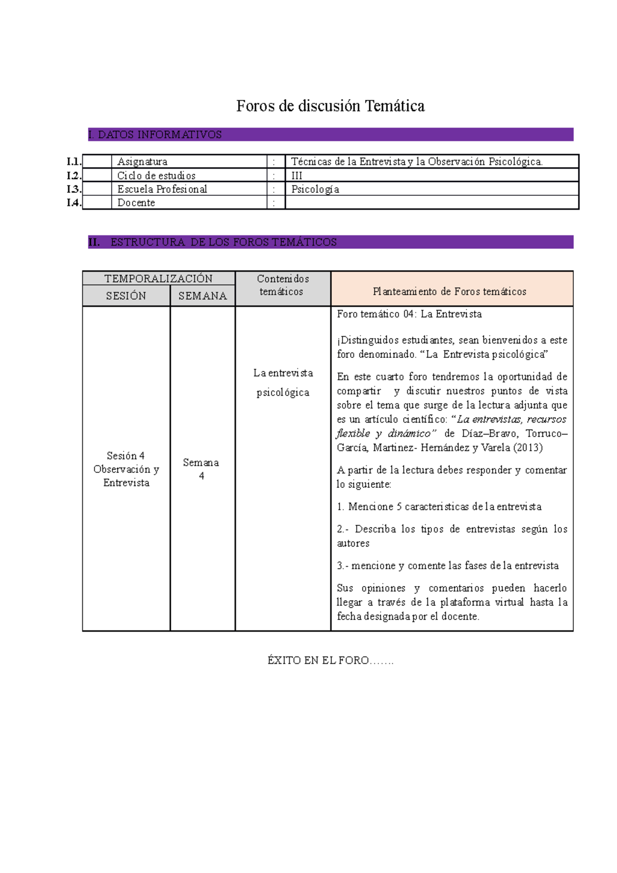 Foro Entrevista 4 - dddddddddd - Foros de discusión Temática I. DATOS ...