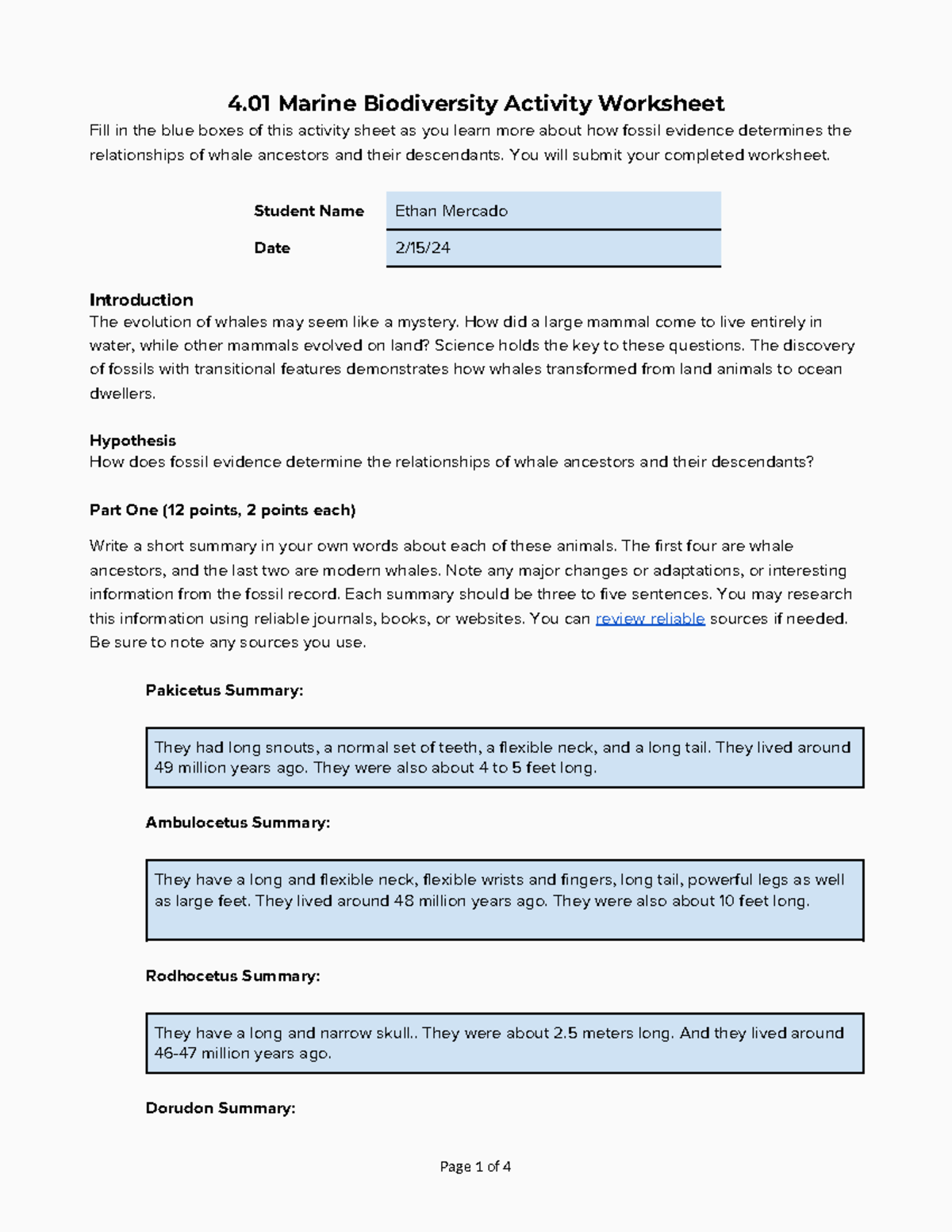 Copy of 4.01 Assignment Template Rev 2022 - 4 Marine Biodiversity ...