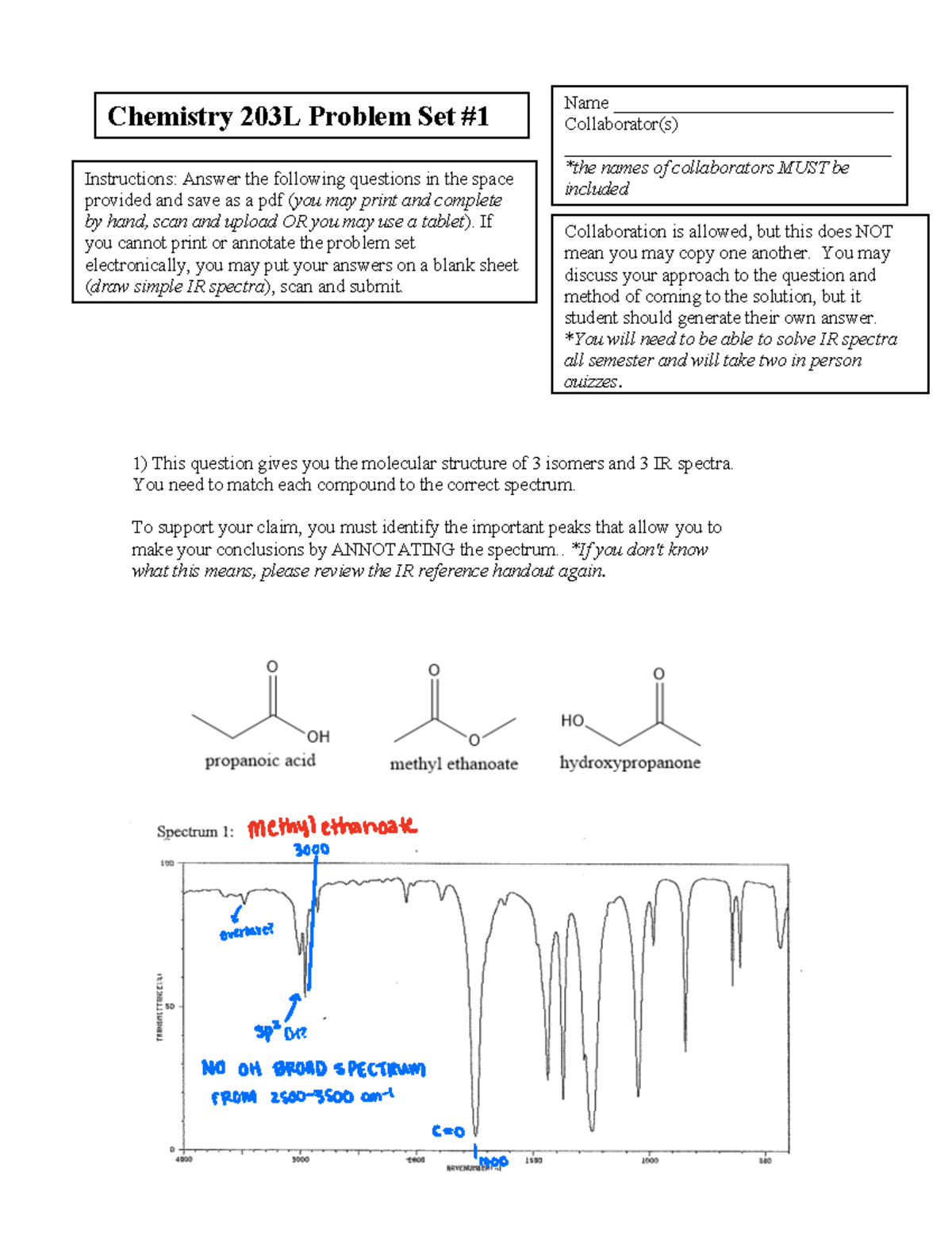 IR Problem Set - Dr. Reza Saadein Spring 2023 - Chemistry 203L Problem ...