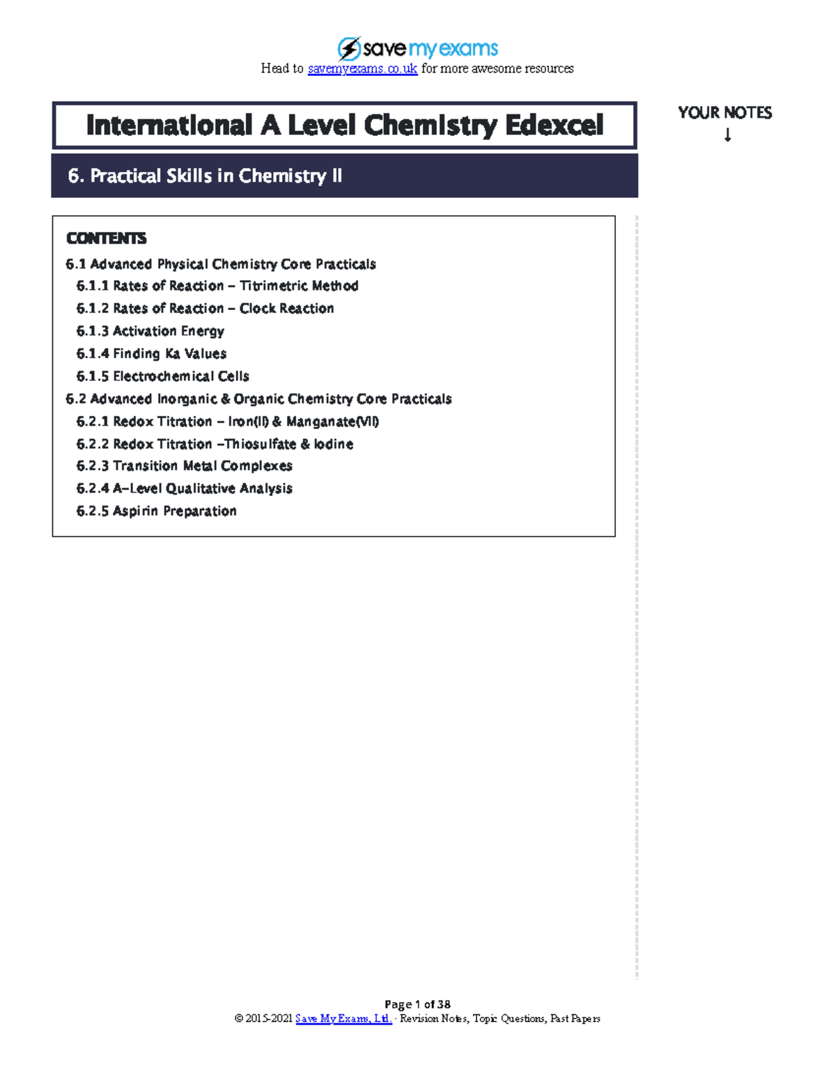 Chem unit 6 - Page 1 of 38 International A Level Chemistry Edexcel 6. Practical Skills in ...