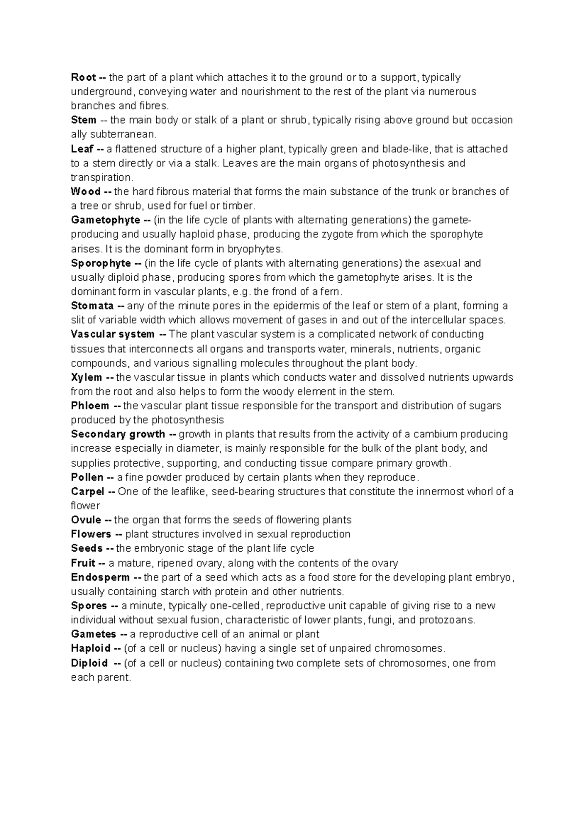 BIOL Week 12 Glossary - Root - the part of a plant which attaches it to ...