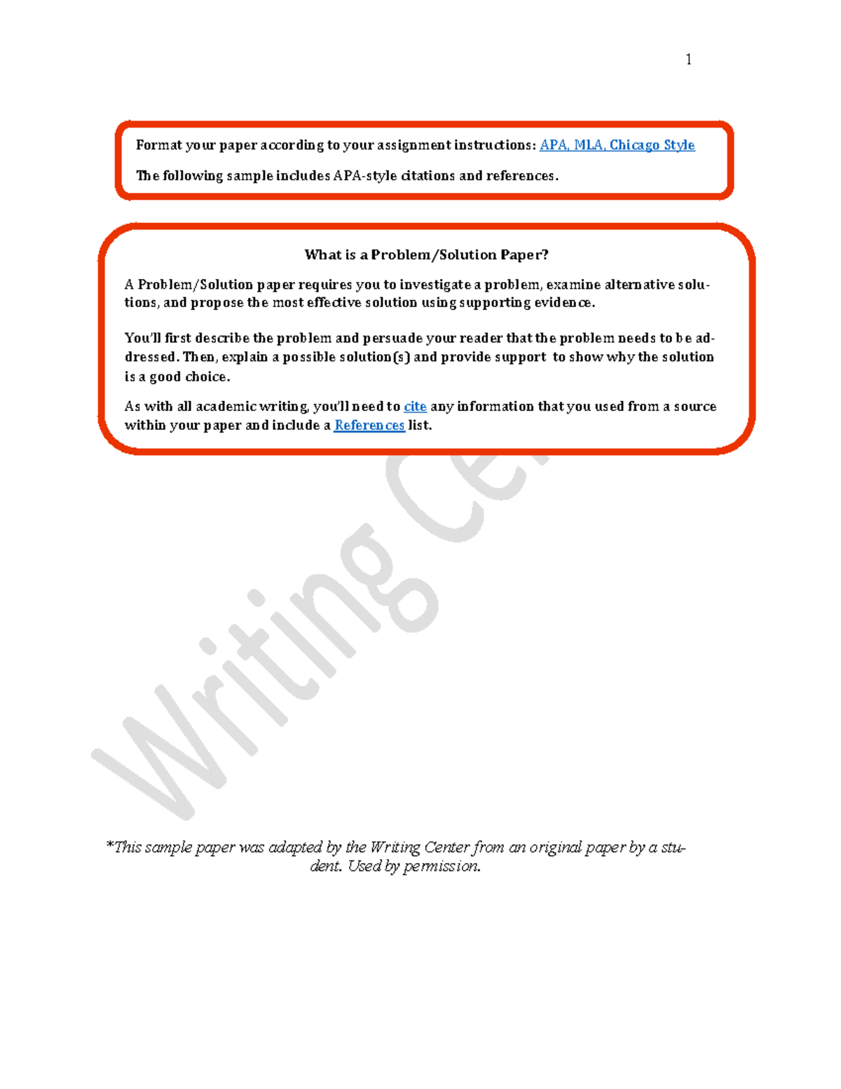 Sample Problem Solution Paper - *This sample paper was adapted by the ...