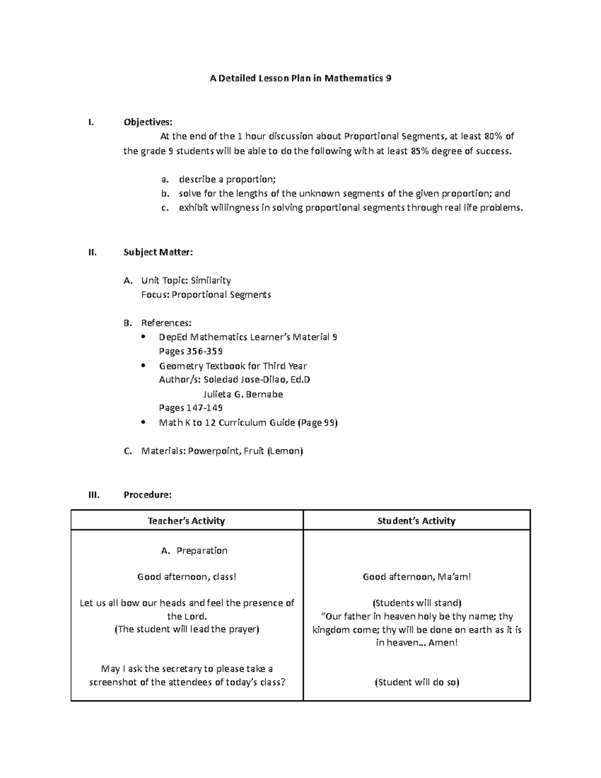 Similarity - USE AS REFERRENCE - A Detailed Lesson Plan in Mathematics ...