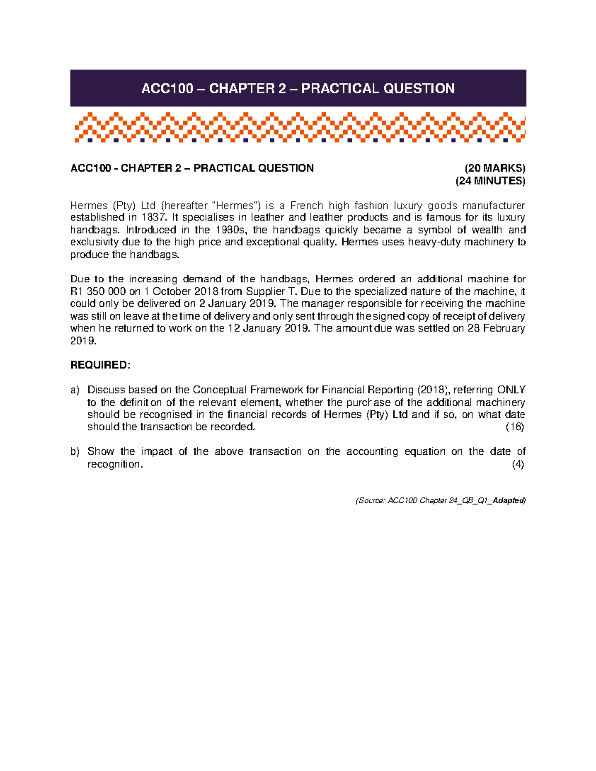 2023 Chapter 2 Practical Question - ACC100 – CHAPTER 2 – PRACTICAL ...