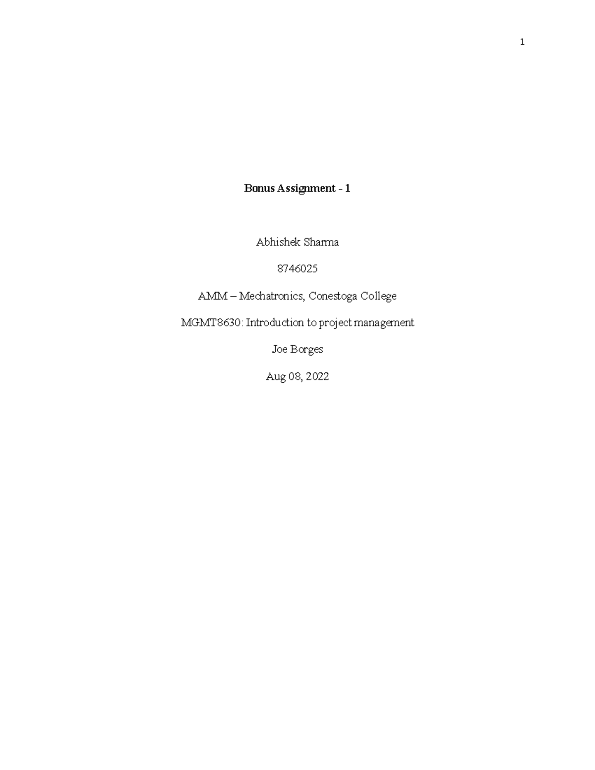 Bonusassign-1 - Quality - 1 Bonus Assignment - 1 Abhishek Sharma 8746025 AMM – Mechatronics ...