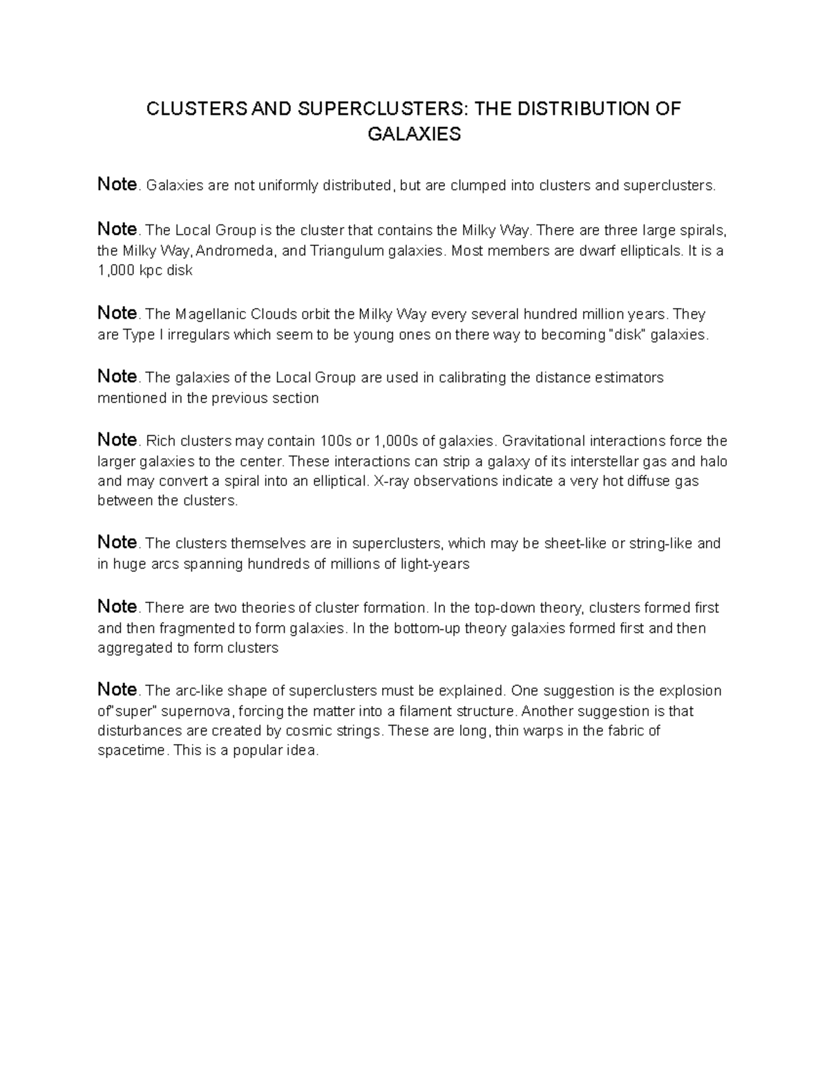 Astronomy Chapter 29 Notes Clusters and Superclusters The Distribution ...