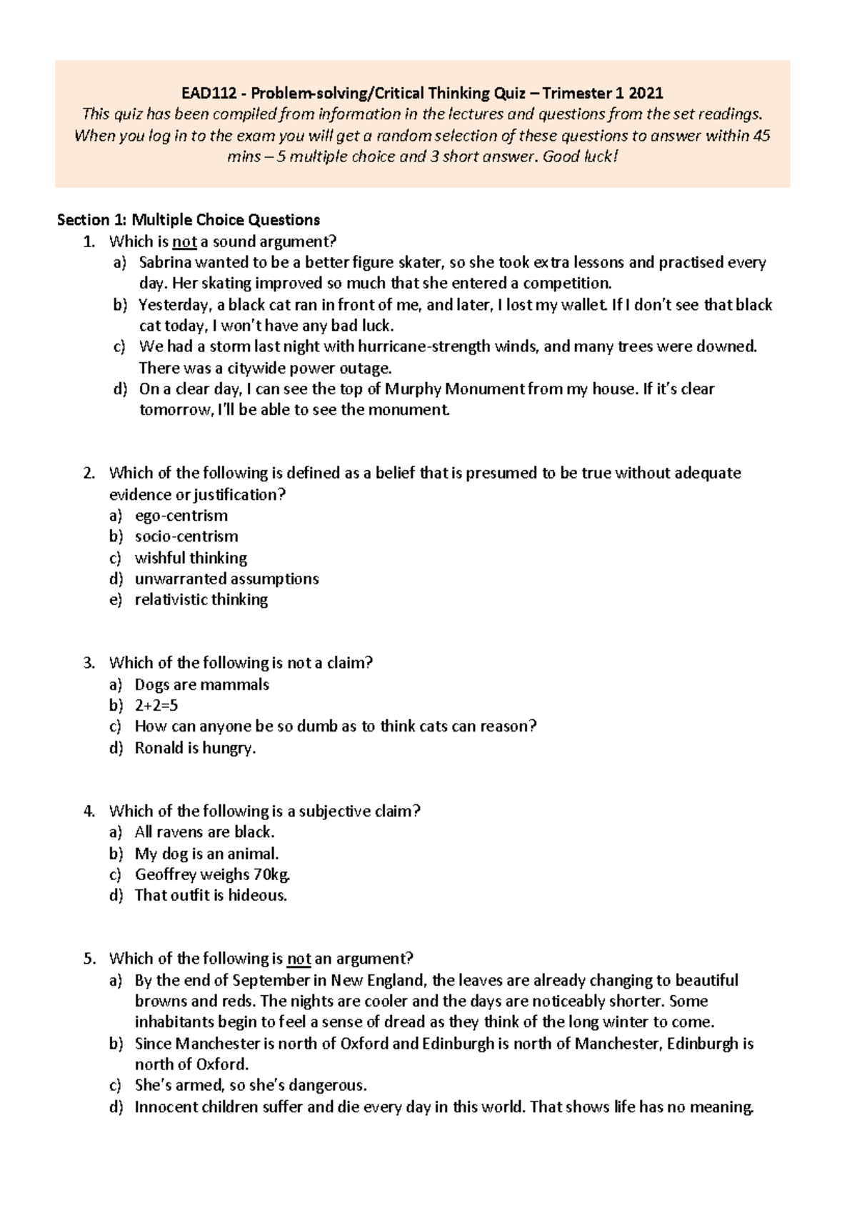 EAD112 Quiz - 2021 - EAD112 - Problem-solving/Critical Thinking Quiz 3 ...