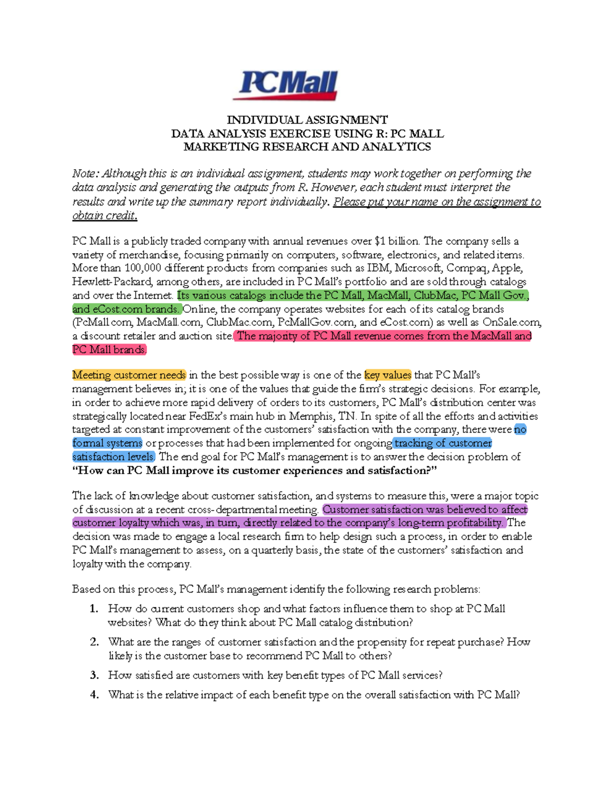 Assignment PC Mall - 111 - INDIVIDUAL ASSIGNMENT DATA ANALYSIS EXERCISE USING R: PC MALL ...