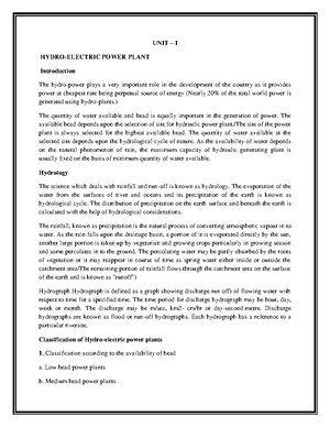 Power Plant Instrumentation - Module 1 - UNIT – I HYDRO-ELECTRIC POWER ...