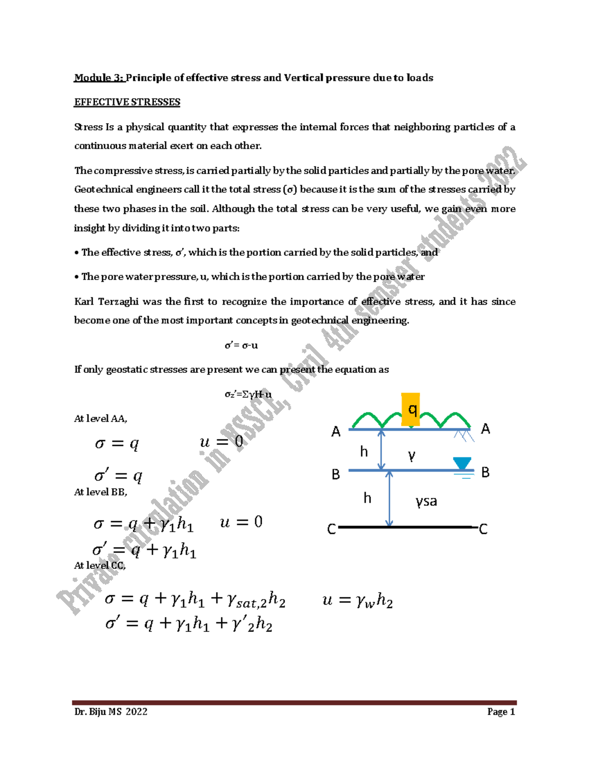 Module 3 - Notes - Module 3: Principle of effective stress and Vertical ...