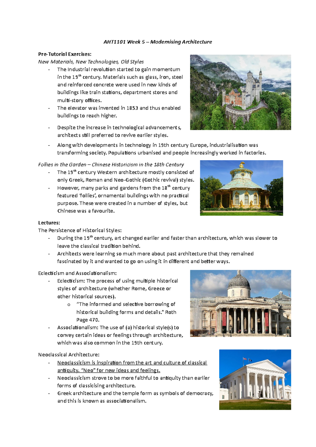 AHT1101 Week 5 Notes Summary - AHT1101 Week 5 – Modernising ...