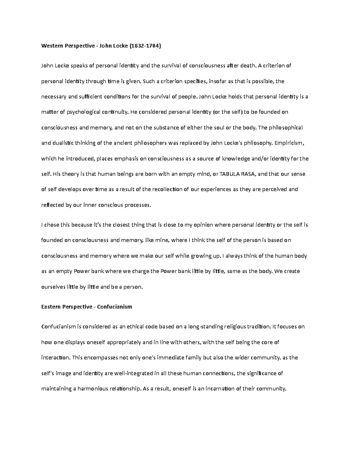 Enabling Assessment 1 – Philosophical Western and Eastern Perspectives ...