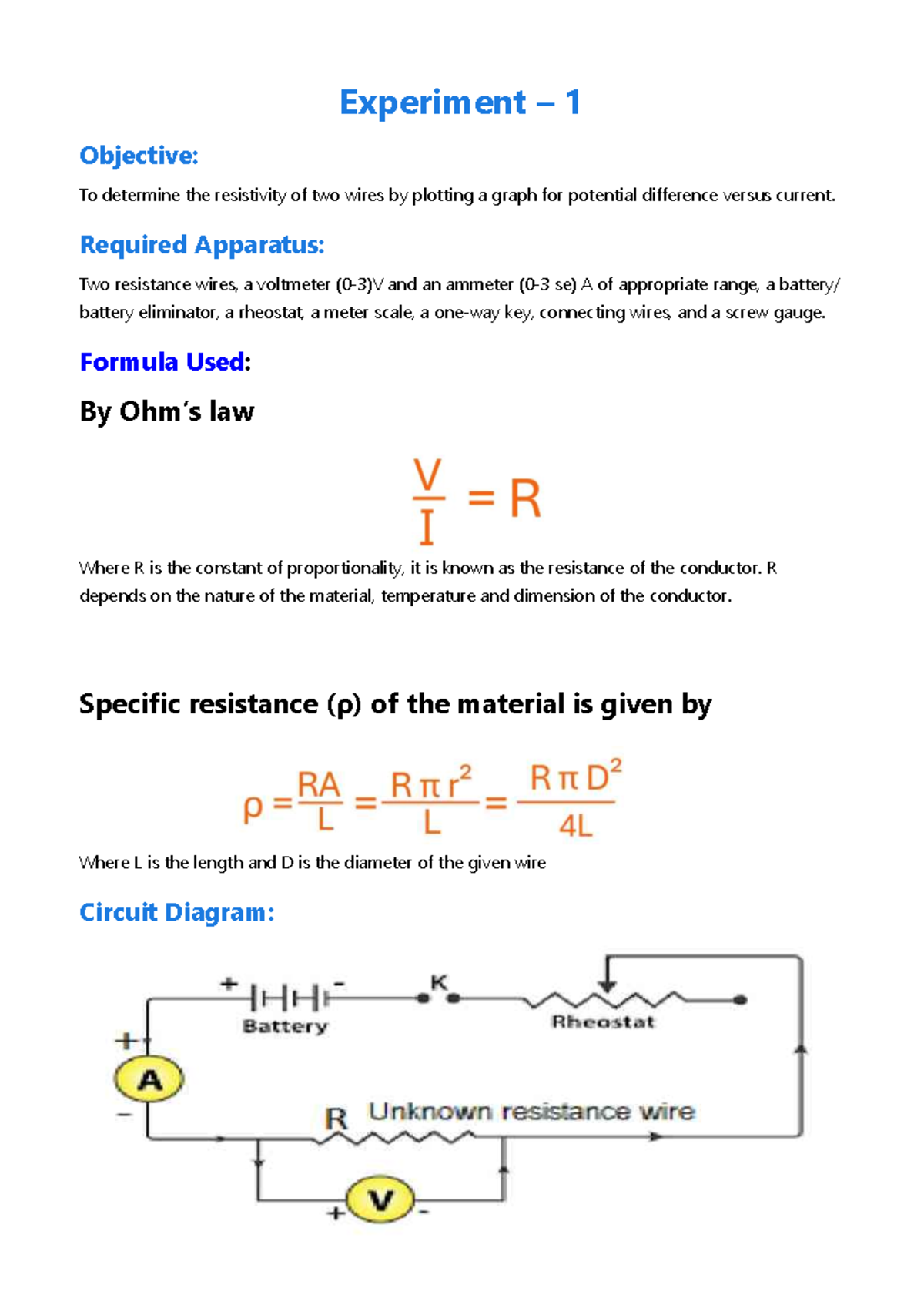 CBSE Class 12 Physics Practical Section-A Experiment-1 - Experiment – 1 Objective: To determine ...