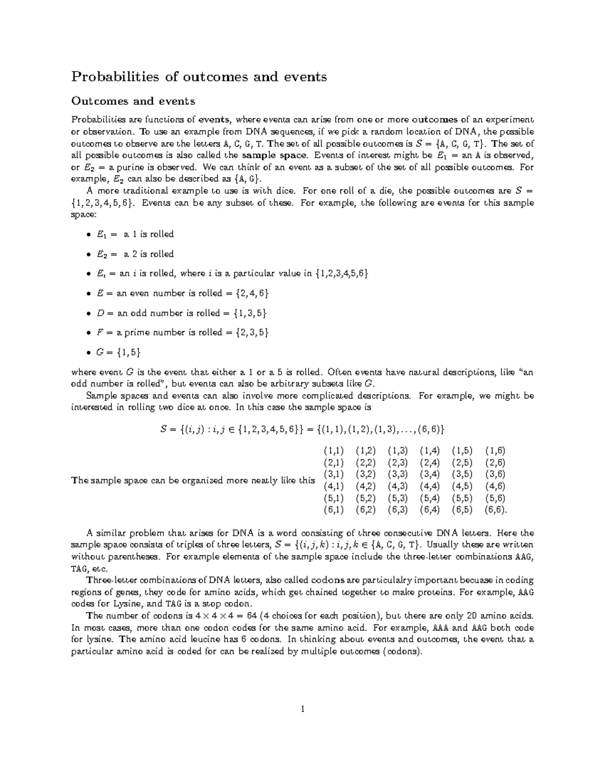 Probability 2 - Probabilities of outcomes and events Outcomes and ...