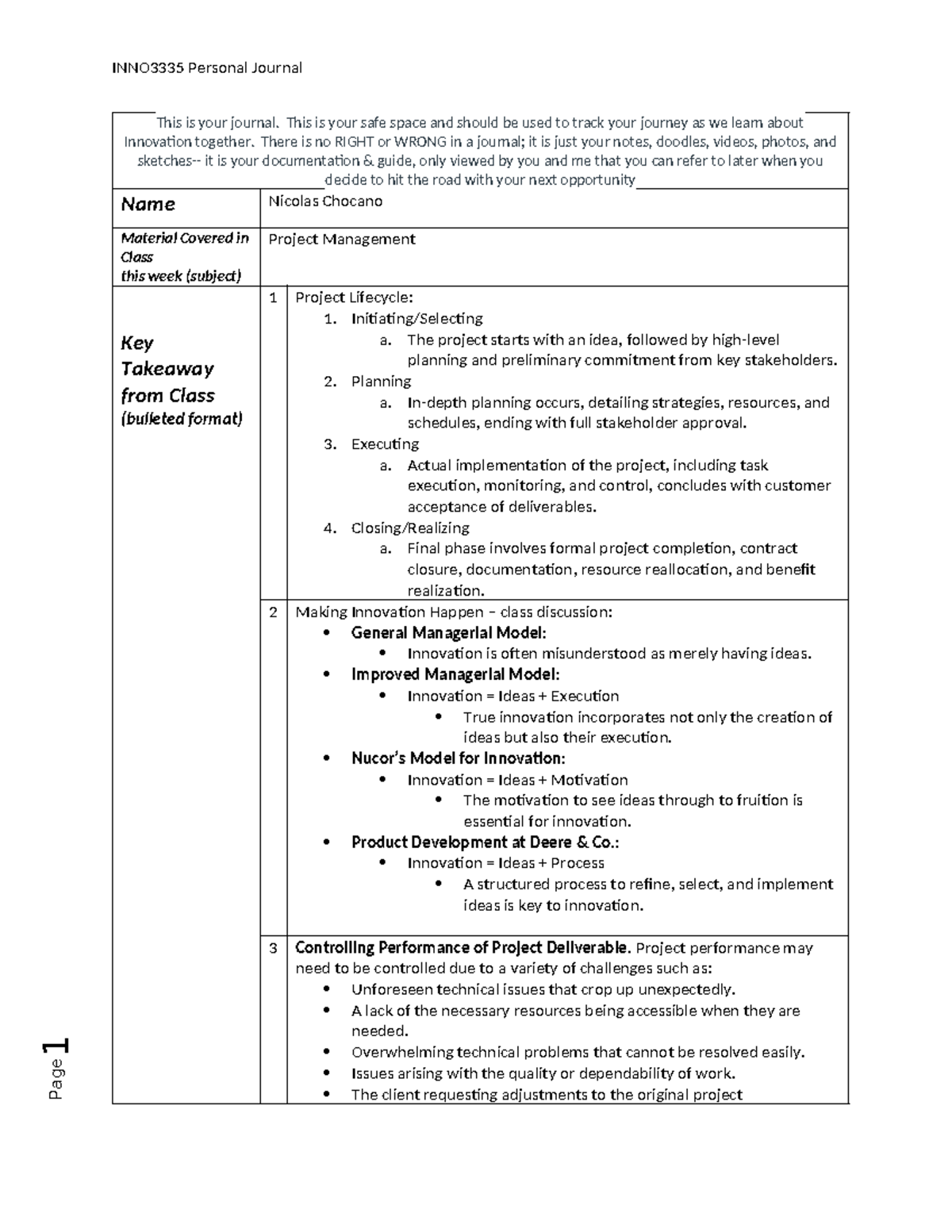 INNO3335 Personal Journal 2 - Page 1 This is your journal. This is your ...