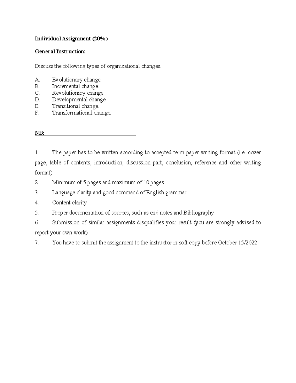 Individual Assignment Question - Individual Assignment (20%) General ...
