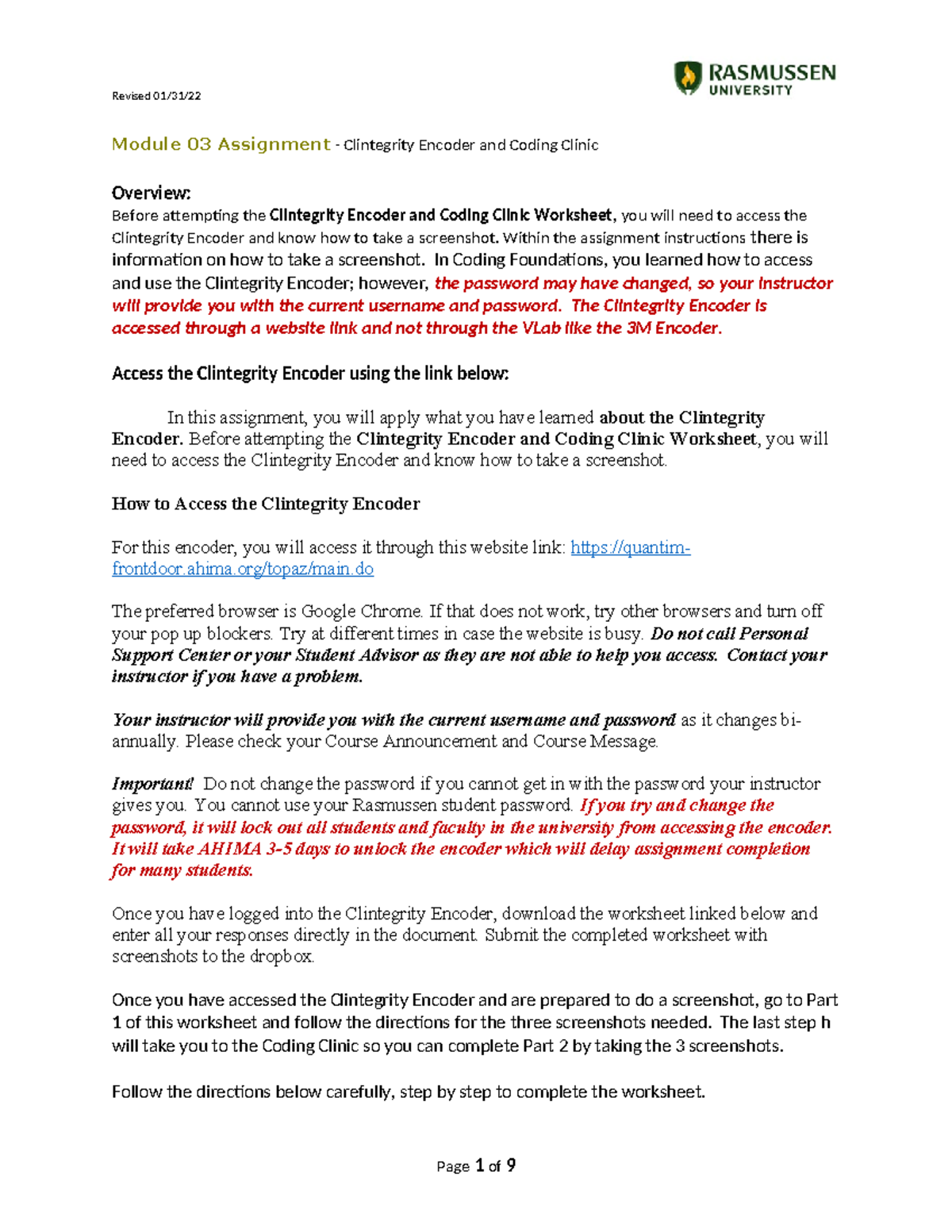 SMustafa Mod03Assignment 101524 - Module 03 Assignment - Clintegrity Encoder and Coding Clinic ...