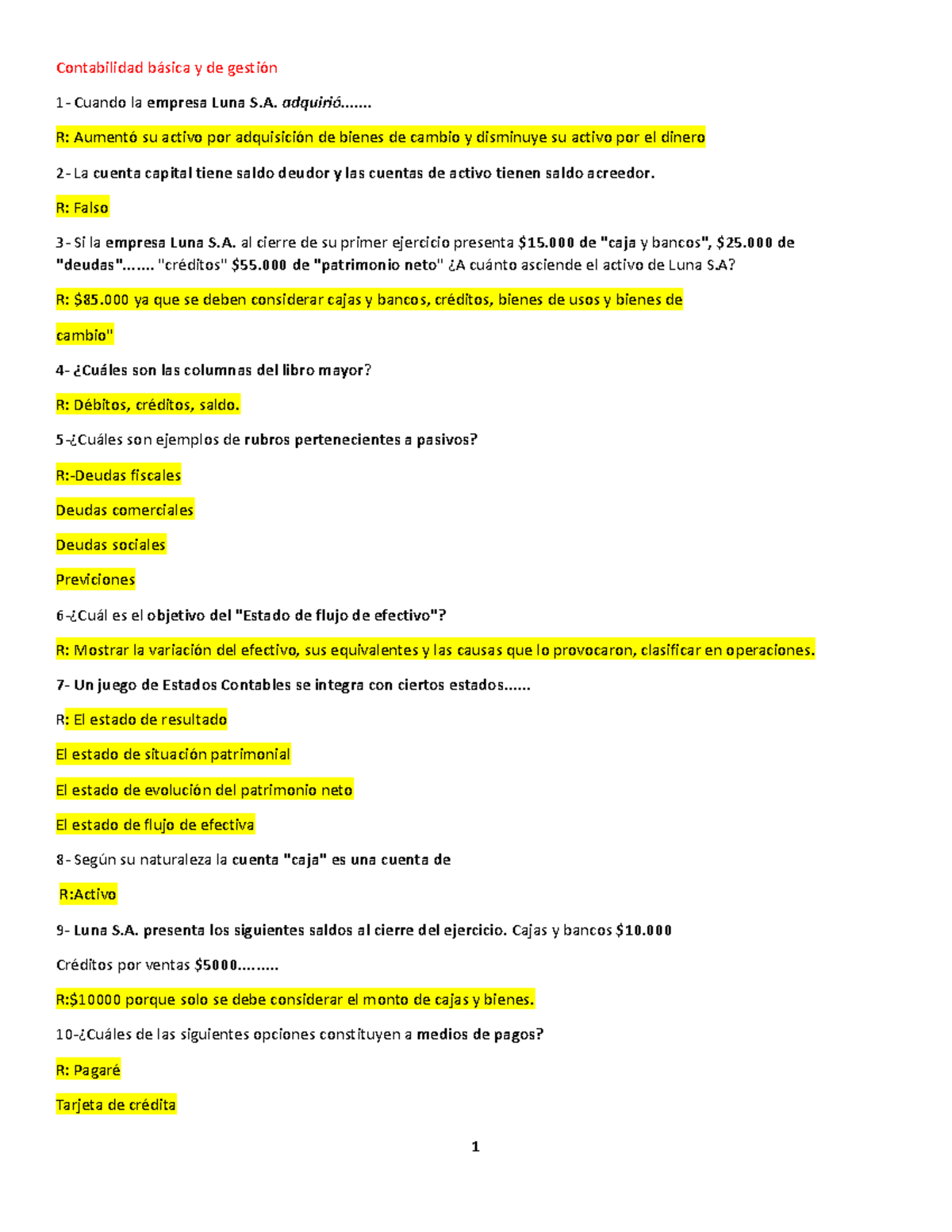 Contabilidad Básica Y De Gestión Preguntero Primer Parcial