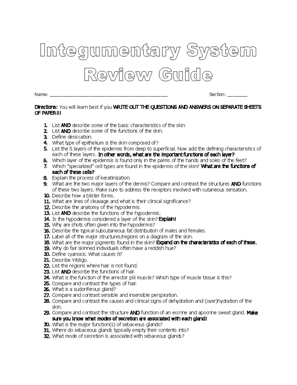 4 Integumentary System Review Guidemw - Name