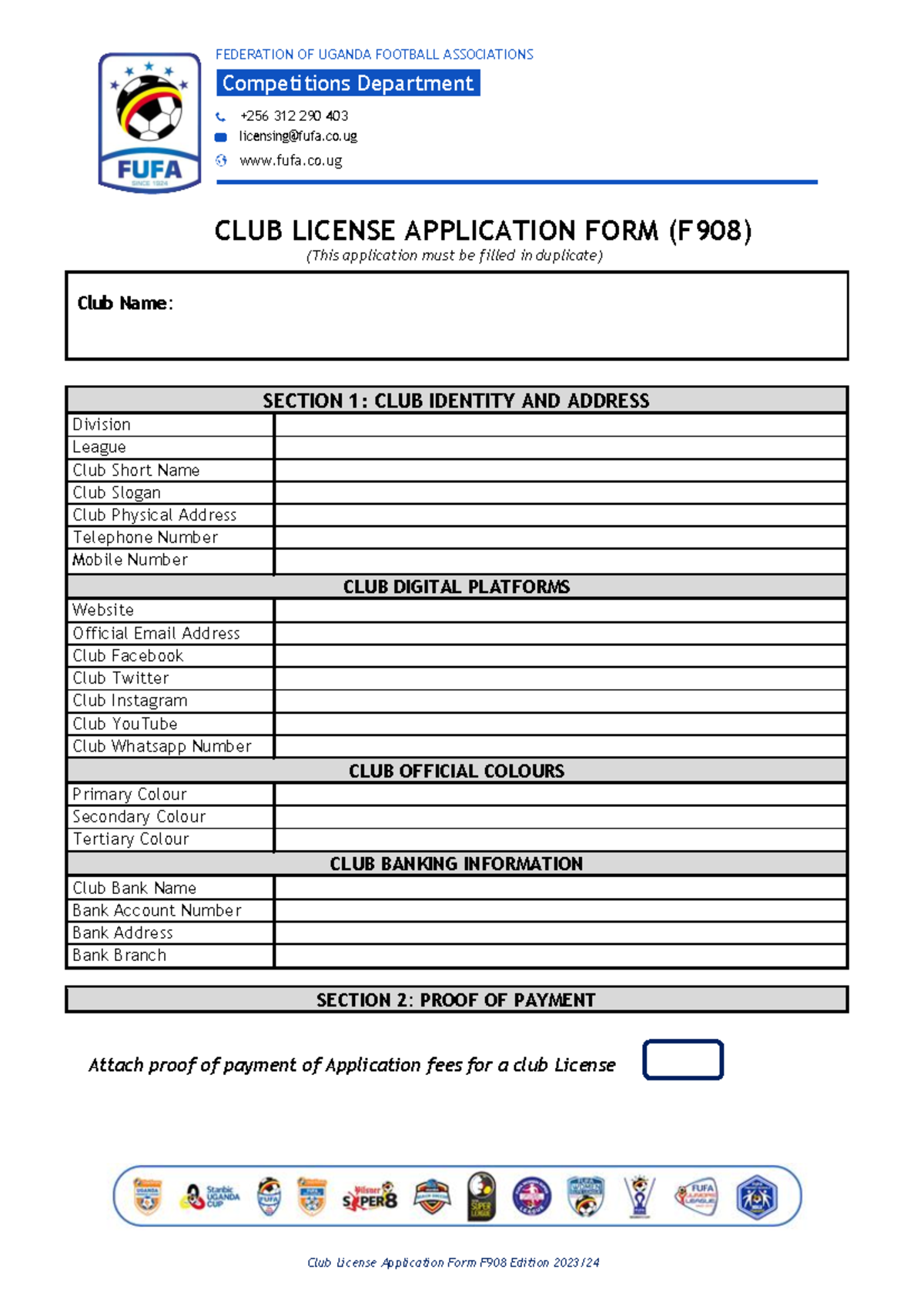 Club License Application Form F 908-1 - FEDERATION OF UGANDA FOOTBALL ...