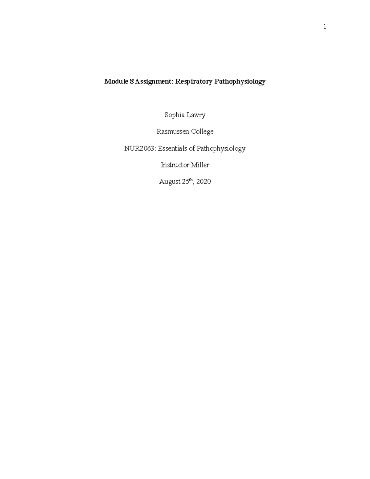 respiratory pathophysiology - Module 8 Assignment: Respiratory ...
