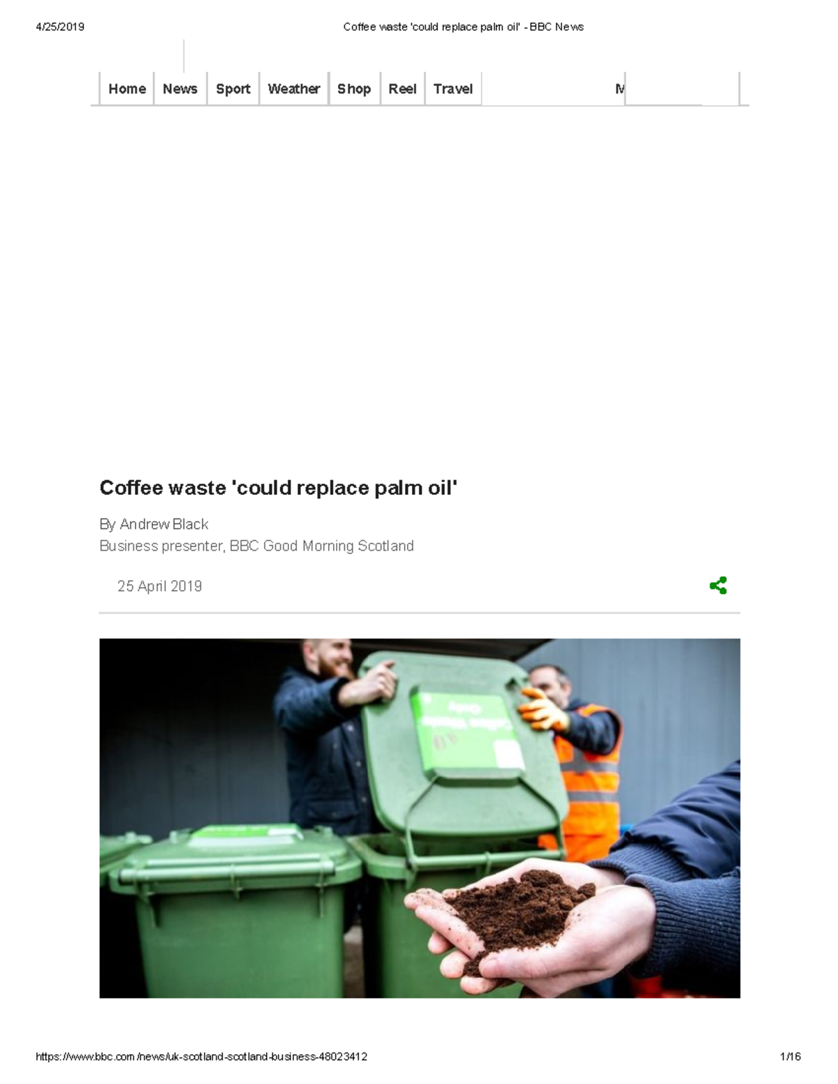 Coffee waste 'could replace palm oil' - BBC News - 25 April 2019 Coffee ...