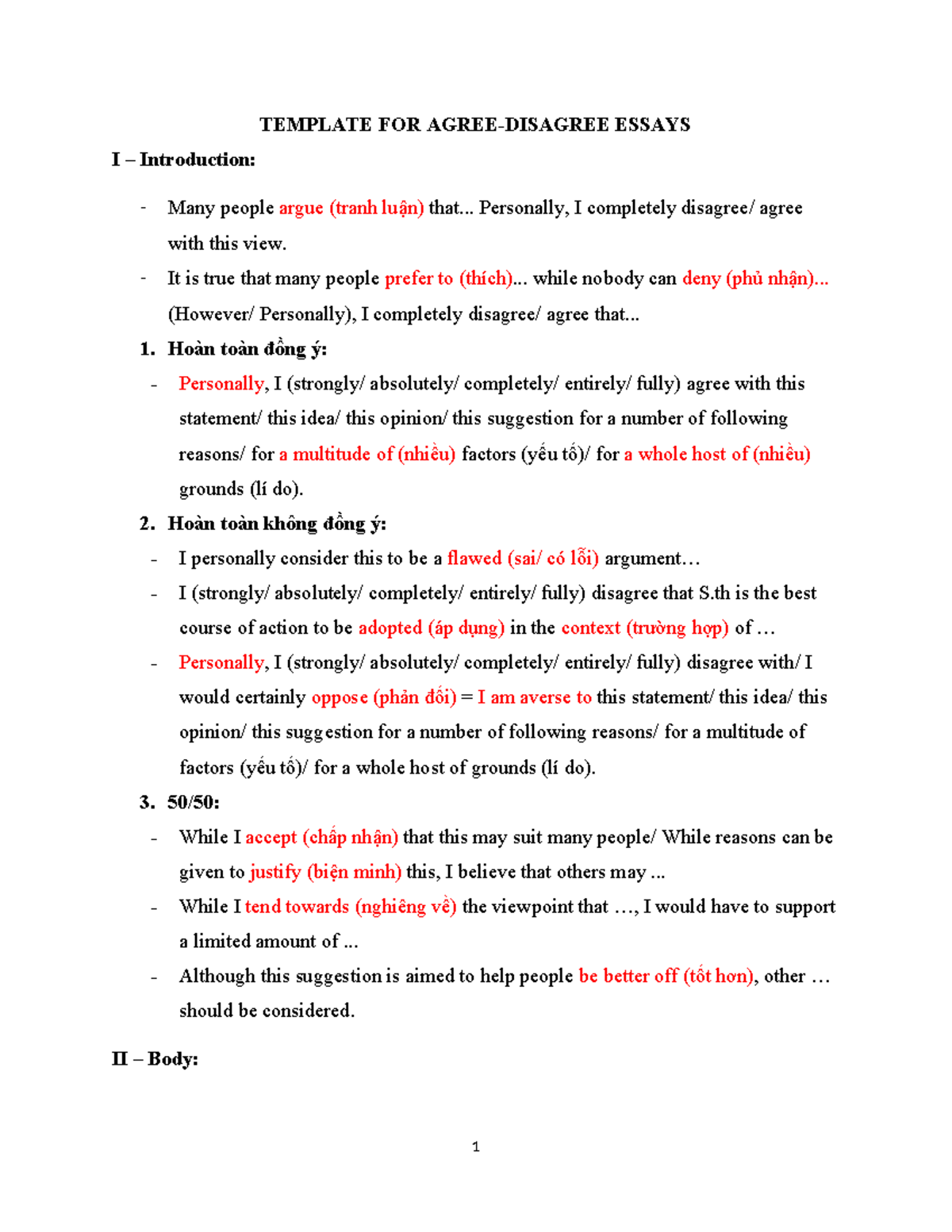 Template FOR Agree- Disagree Essays - TEMPLATE FOR AGREE-DISAGREE ...