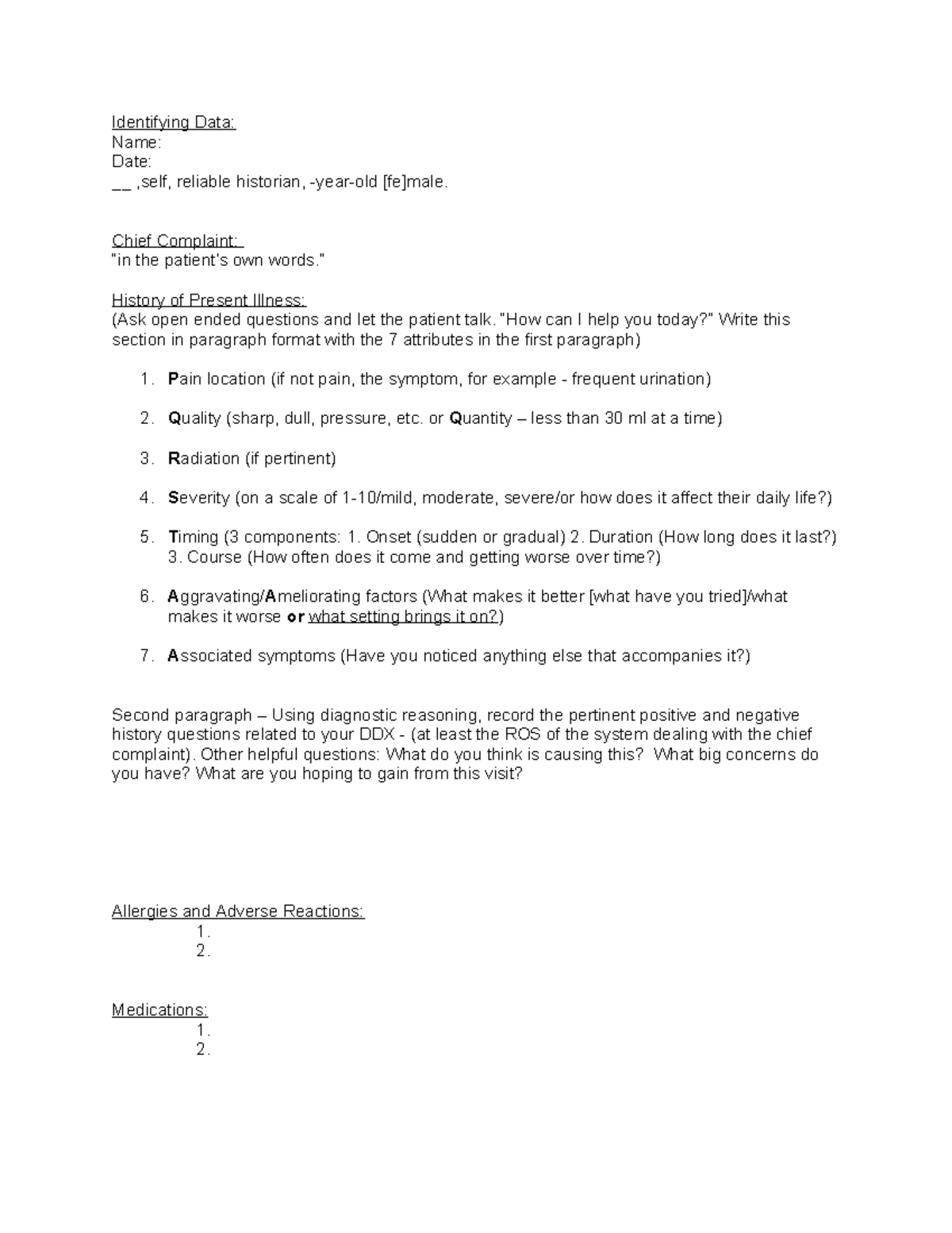 H&P Template: Comprehensive Patient Evaluation - Identifying Data: Name ...