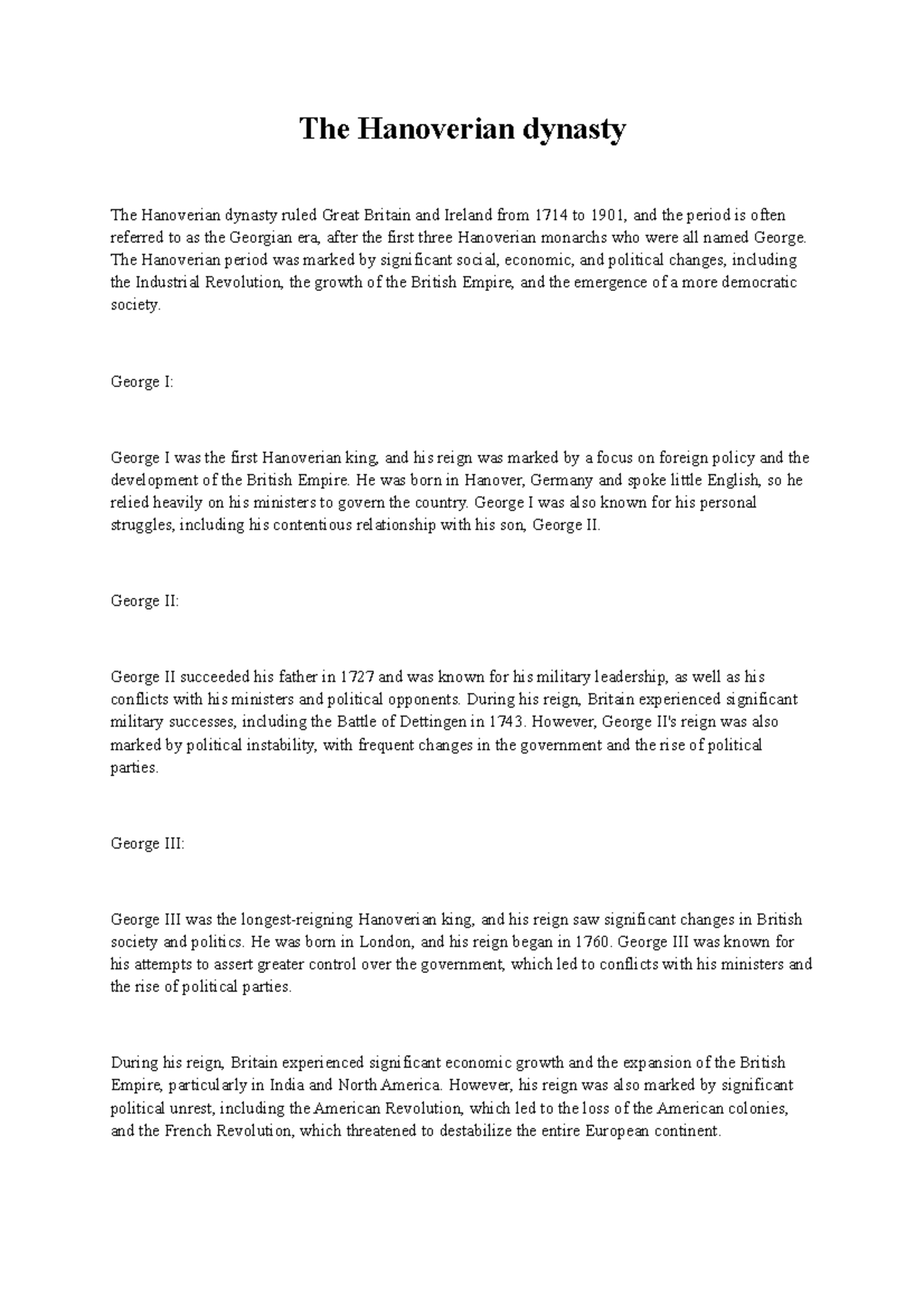 The Hanoverian dynasty - The Hanoverian period was marked by ...