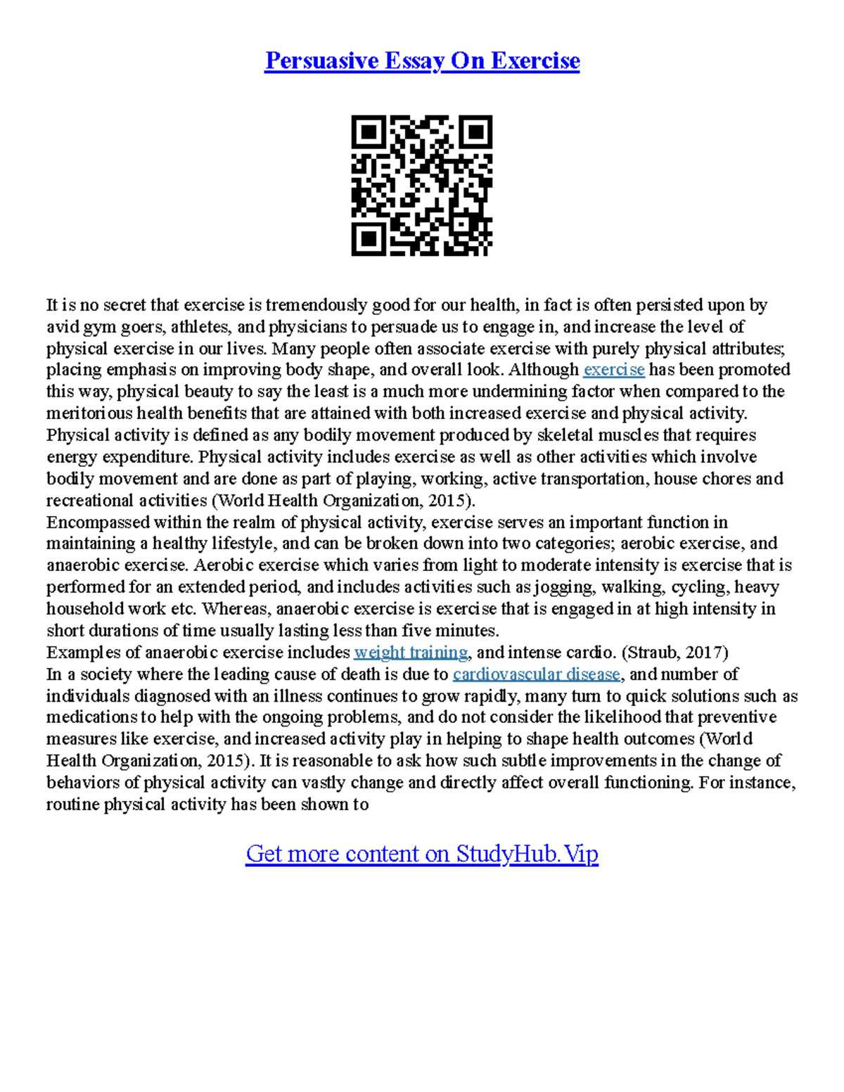 Essays On Exercise - Persuasive Essay On Exercise It is no secret that ...