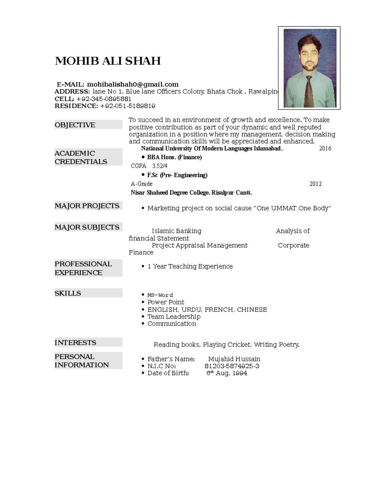 Mohib Ali Shah (Finance) - MOHIB ALI SHAH E-MAIL: mohibalishah0@gmail ...