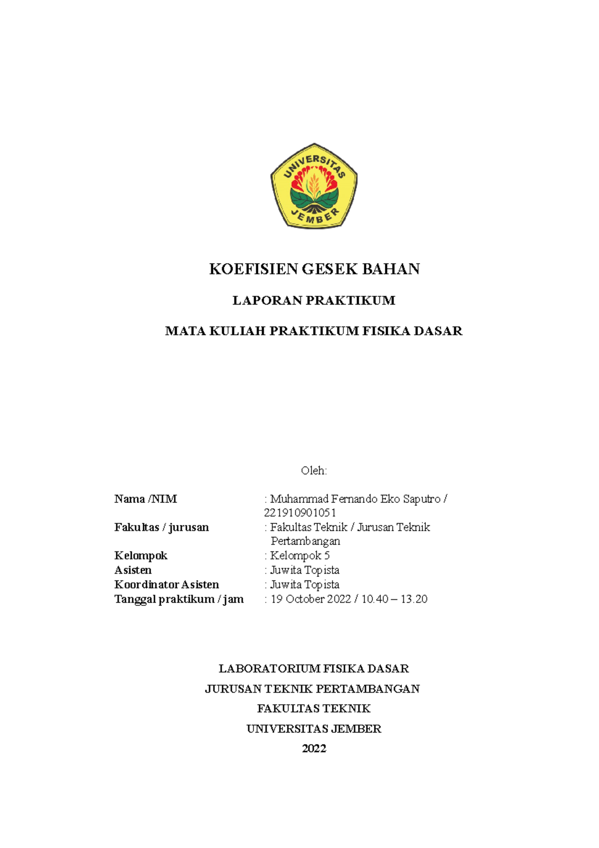 Koefisien nandoo - laprak - KOEFISIEN GESEK BAHAN LAPORAN PRAKTIKUM ...