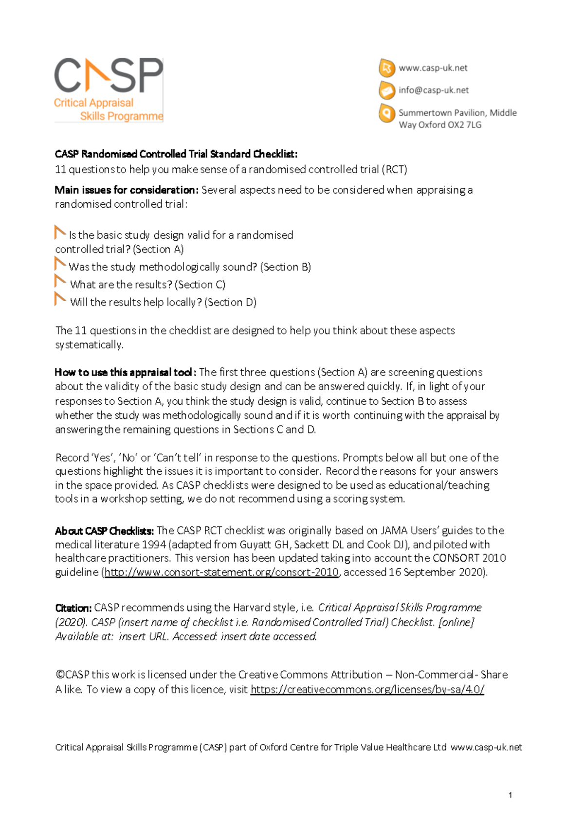 CASP RCT Checklist PDF - CASP Randomised Controlled Trial Standard ...