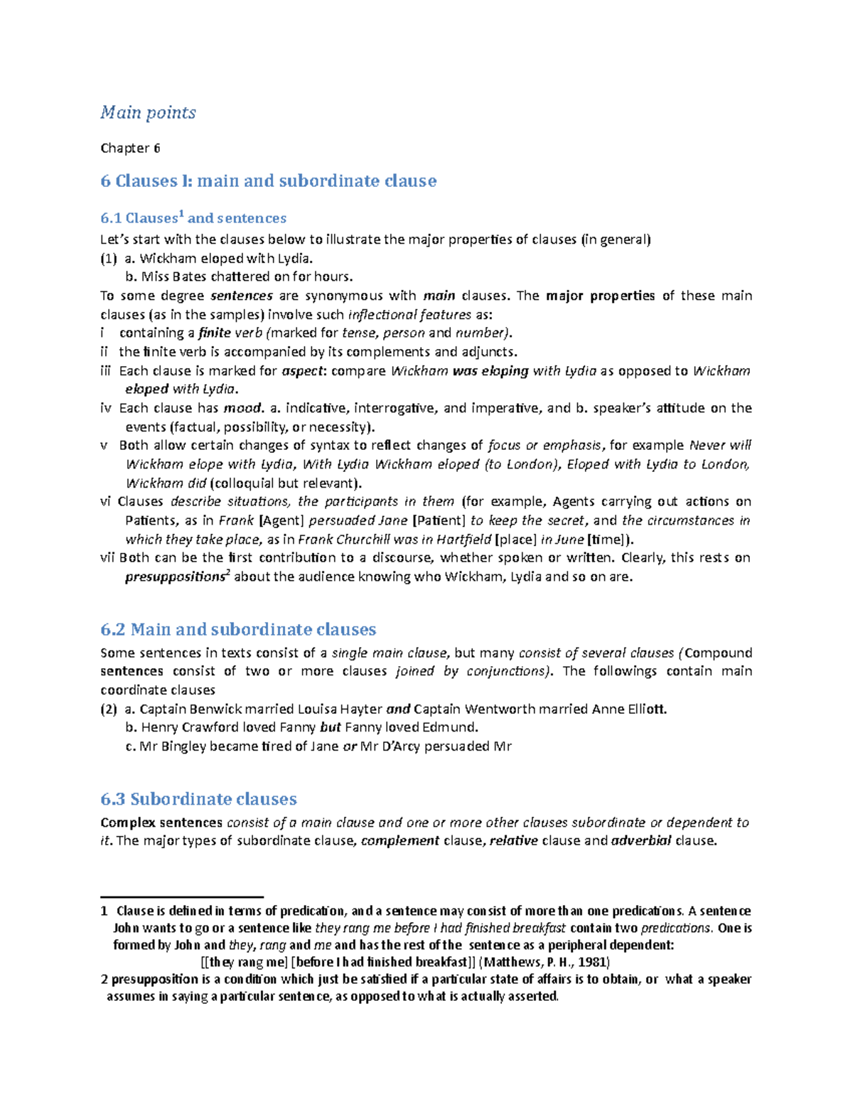 chapter 6 clauses I - English syntax - Main points Chapter 6 6 Clauses ...