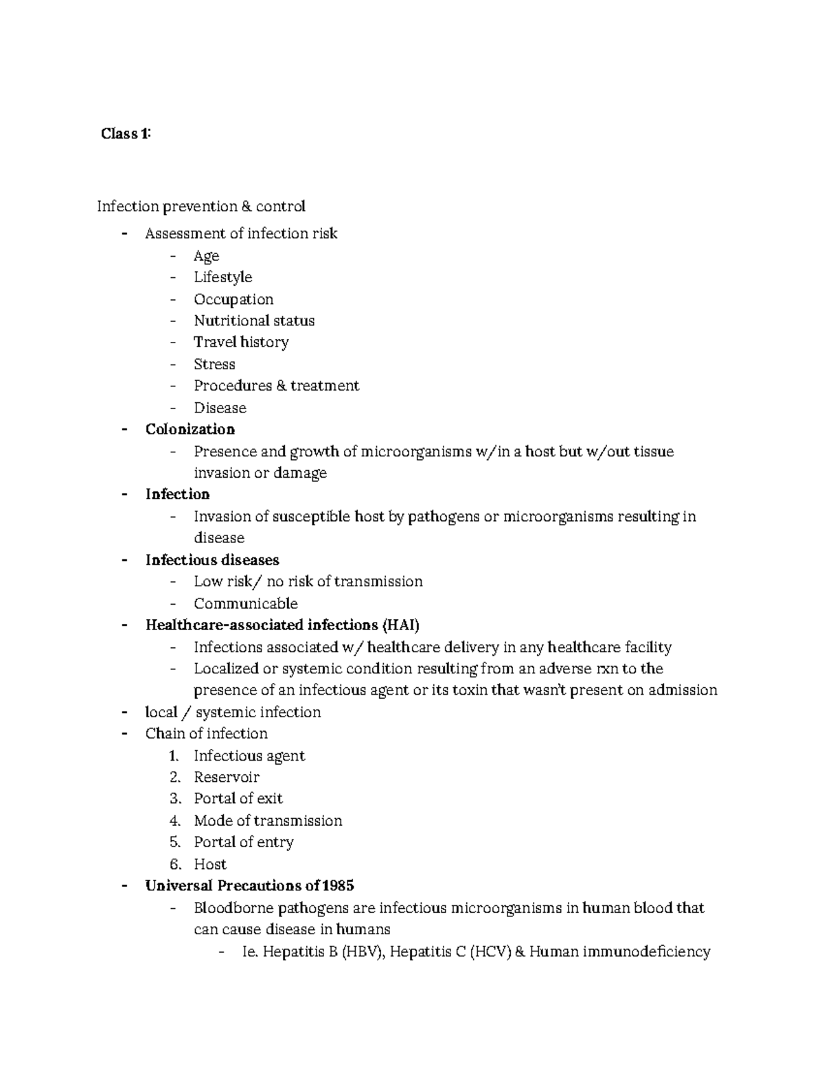 Infection Colonization Risk - Class 1: Infection prevention & control ...