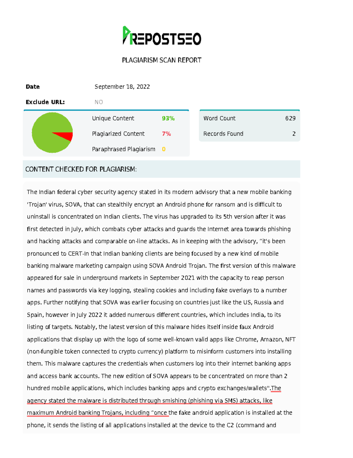 Cl plag report 2 - PLAGIARISM SCAN REPORT Date September 18, 2022 ...