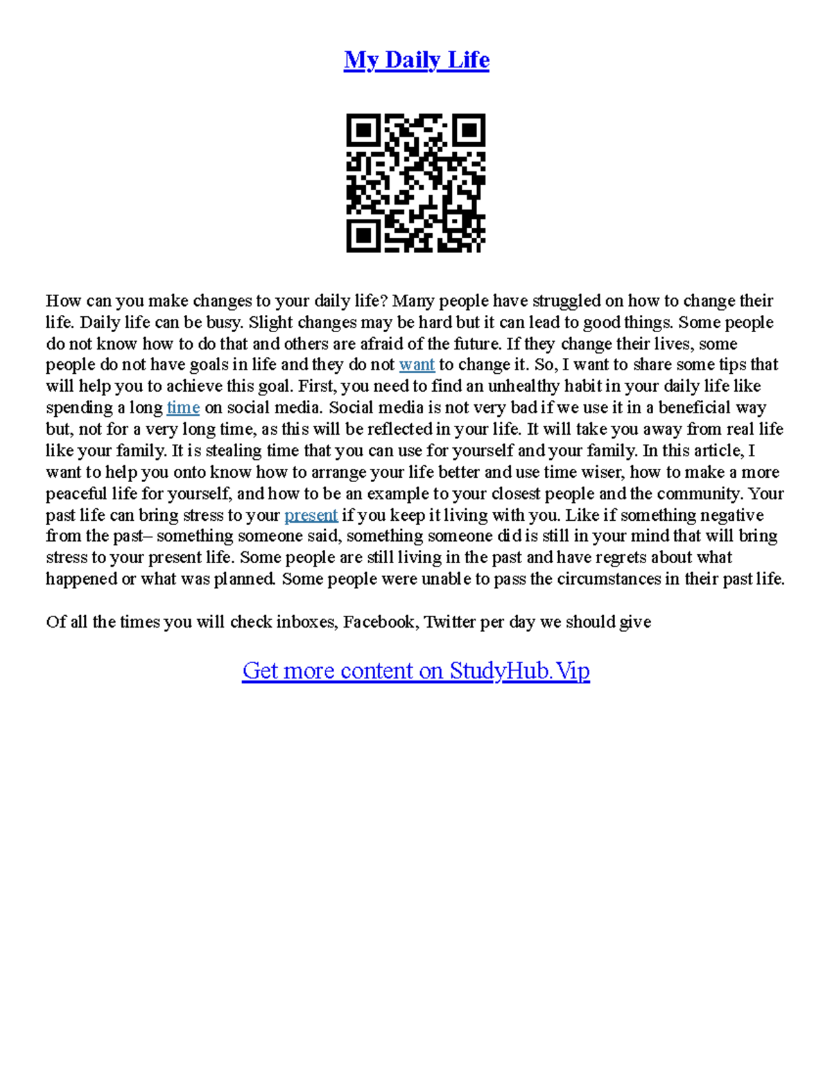 My Daily Life Essay - My Daily Life How can you make changes to your ...