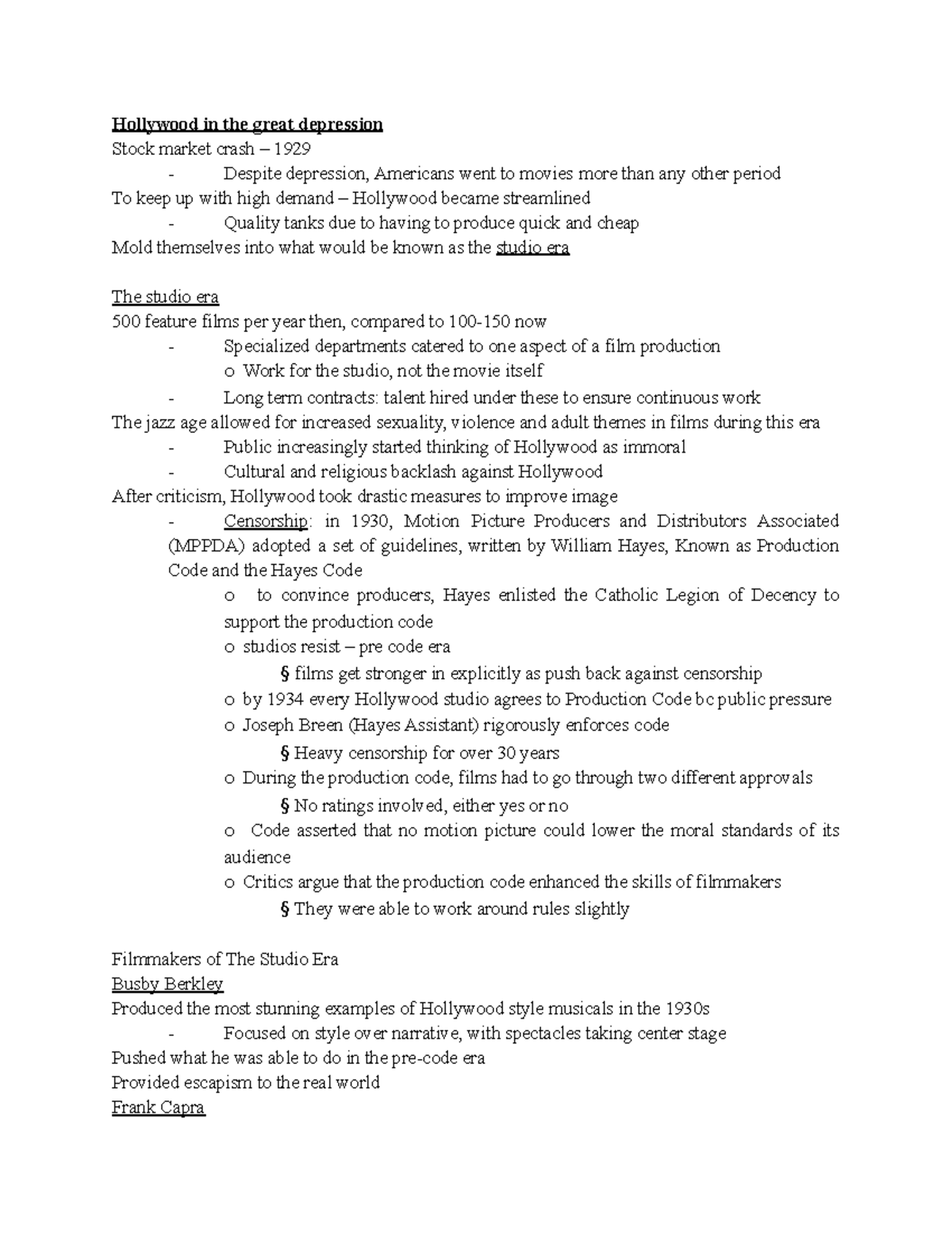 FILM - UNIT 7 - PUSTAY - Hollywood in the great depression Stock market ...