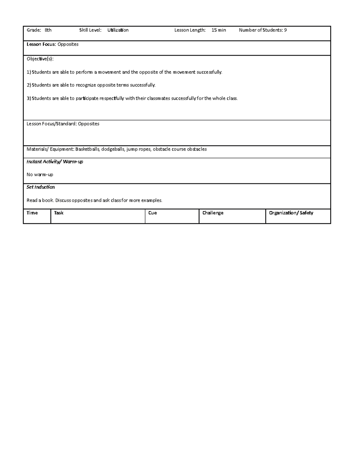 Lesson Plan Template - Grade: 8th Skill Level: Utilization Lesson ...