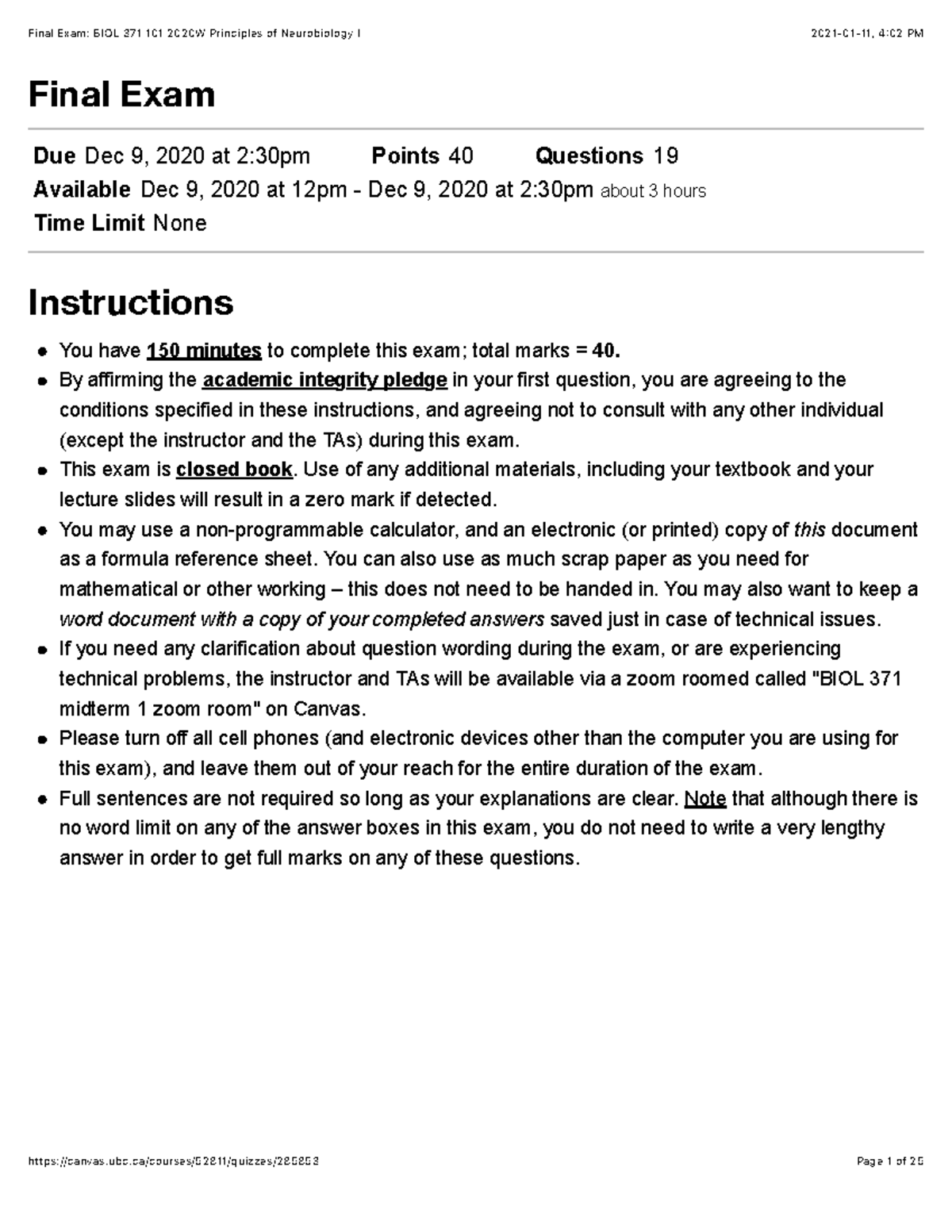 Final with Answer - Final Exam Due Dec 9, 2020 at 2:30pm Points 40 ...