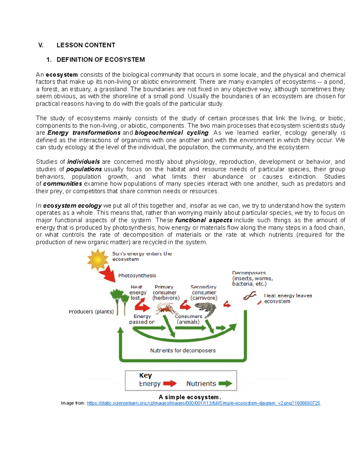 IM2- Basic Ecological Concepts AND THE Environment - V. LESSON CONTENT ...