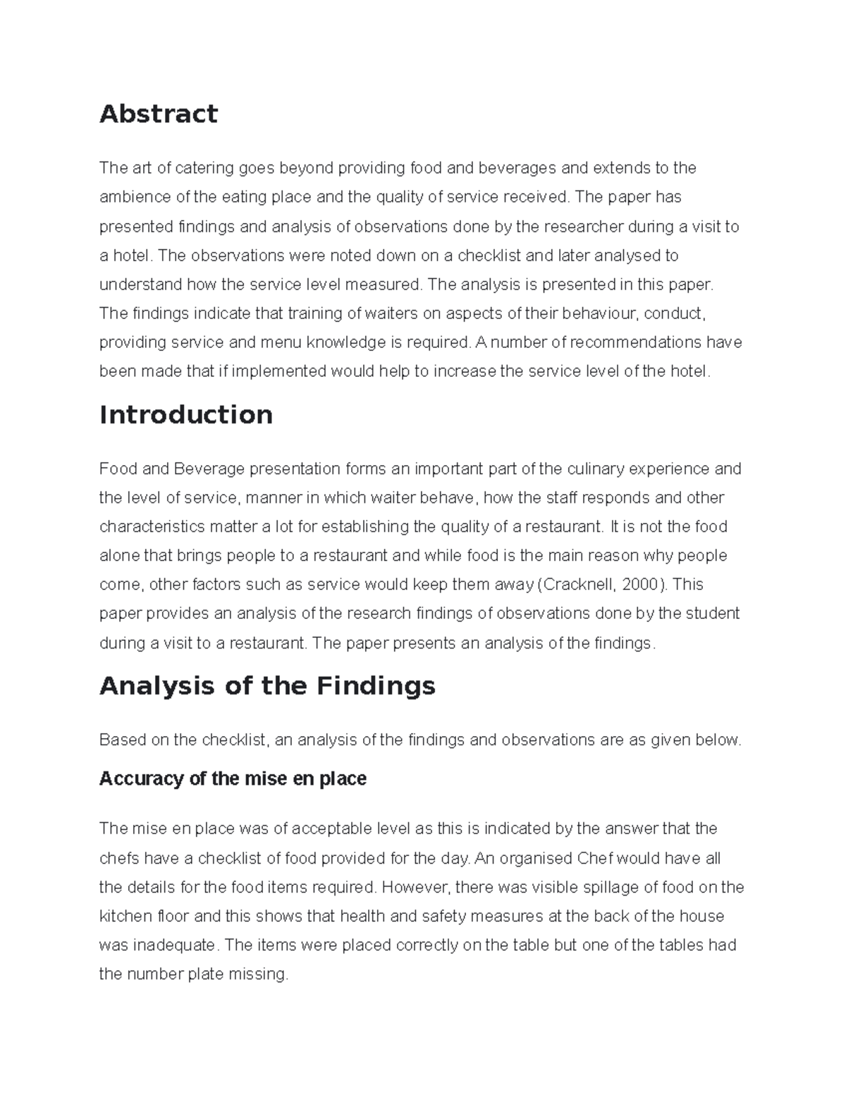 Food & Beverage Service Report - Abstract The art of catering goes ...