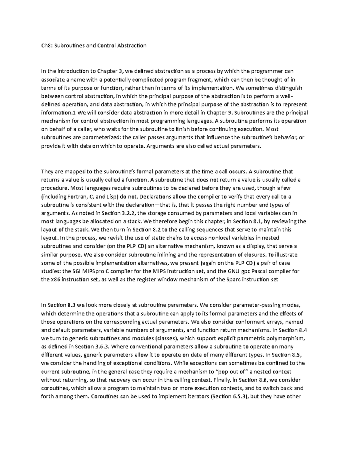 Ch8-8.1-8.2 theory - Ch8: Subroutines and Control Abstraction In the ...