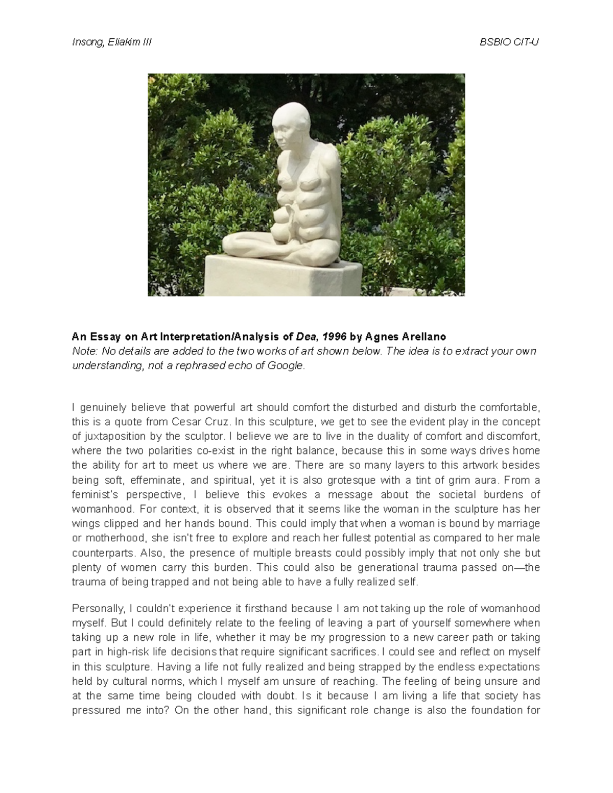 Art Interpretation Analysis of Dea, 1996 by Agnes Arellano - The idea ...