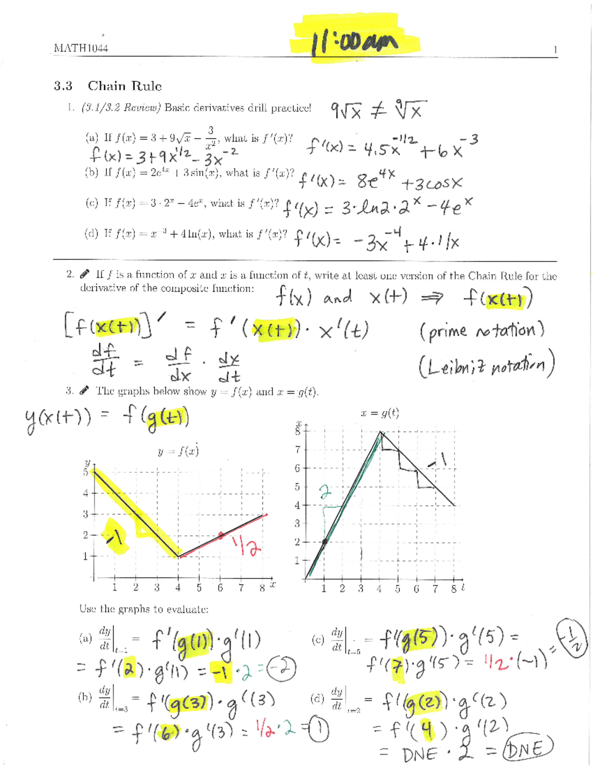 3.3solns 2 - Notes for Math 1044 3.3 - MATH1044 11:00am 1 3 Chain Rule ...