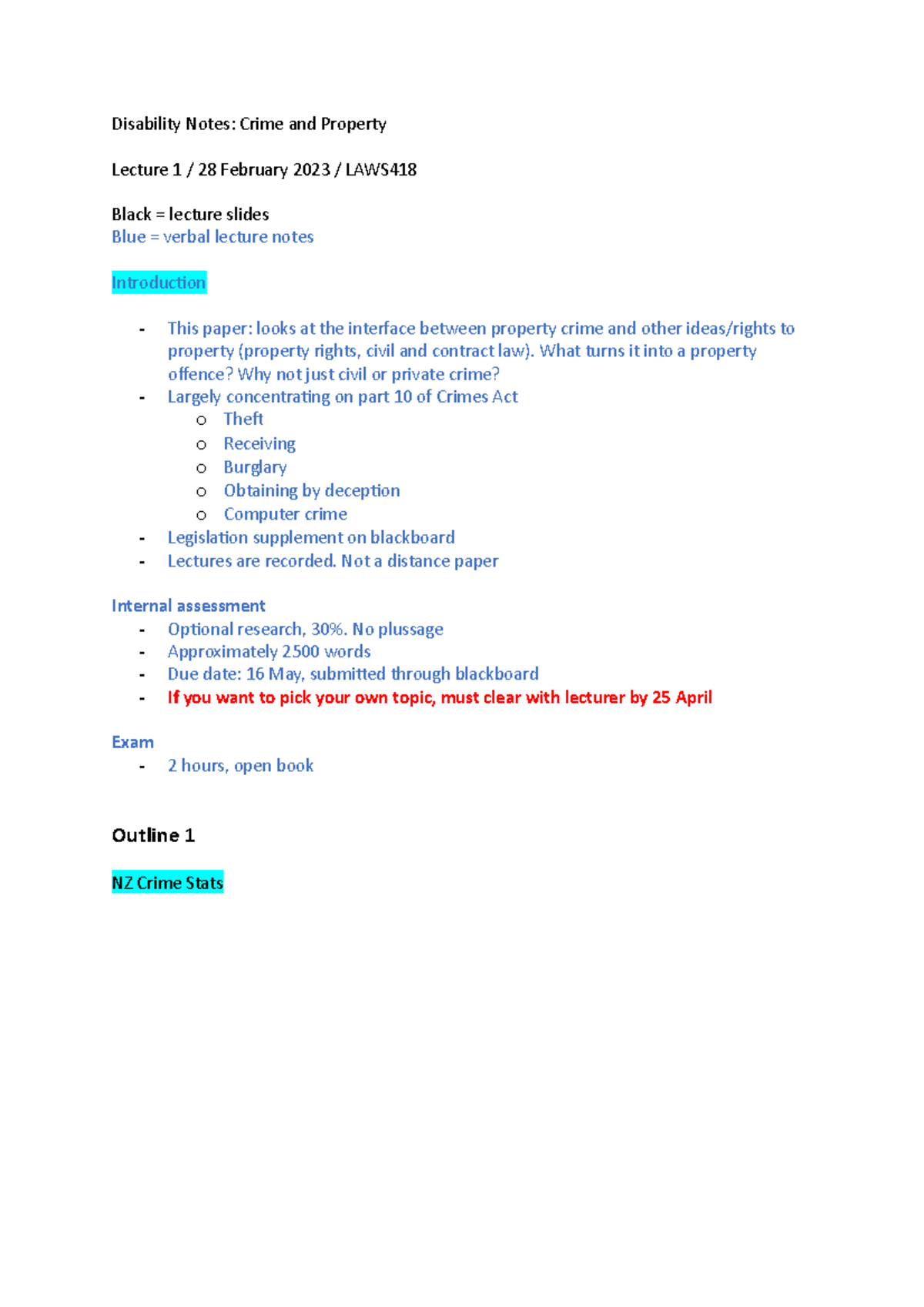 Disability Notes CPL - Disability Notes: Crime and Property Lecture 1 / ...