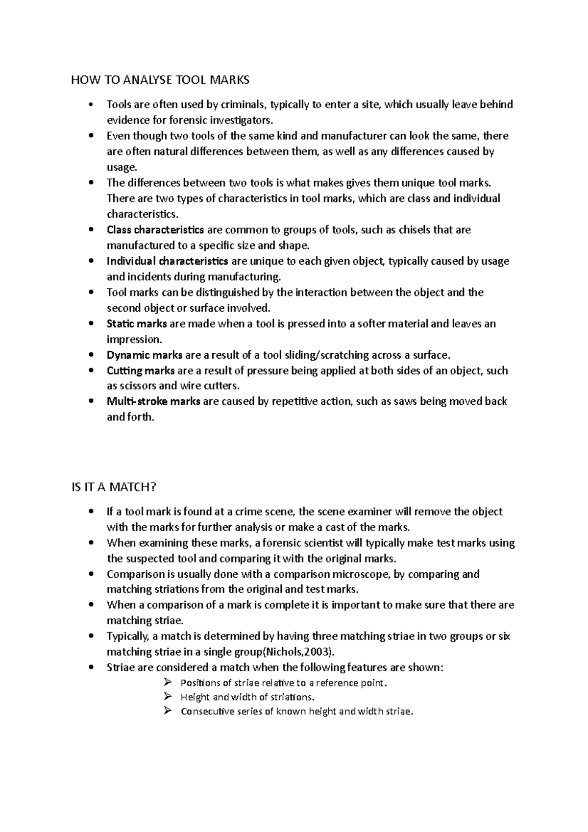 Tool mark poster - HOW TO ANALYSE TOOL MARKS Tools are often used by ...