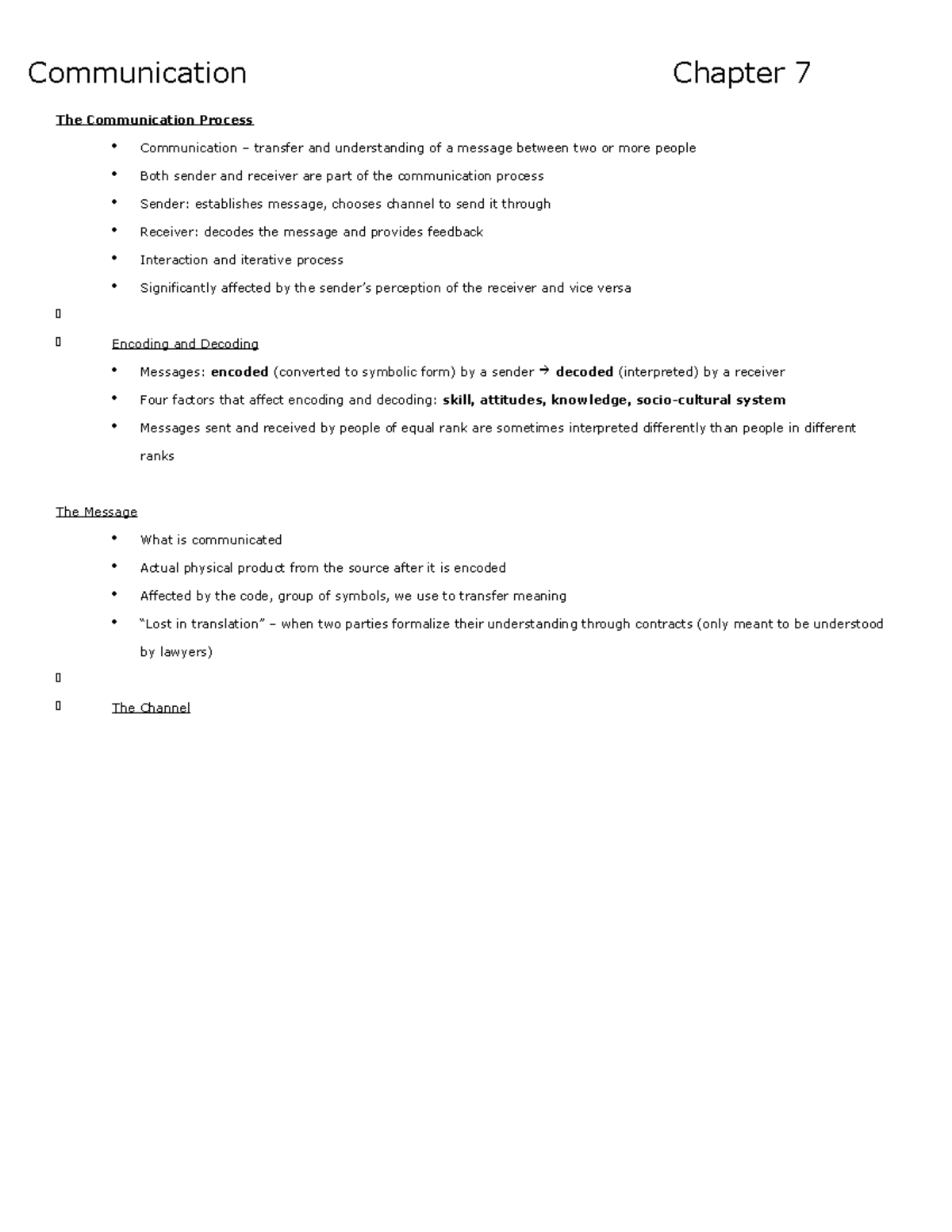 Summary Organizational Behaviour - chapter 7 - Communication Chapter 7 The Communication Process ...