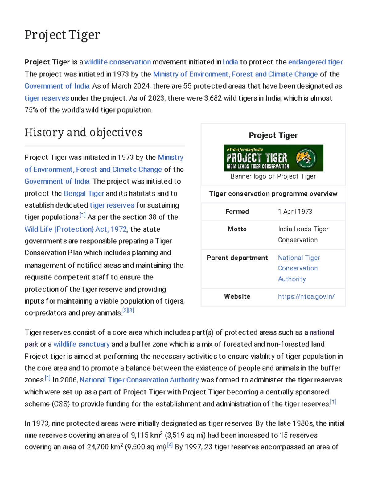 Project tiger initiative by government of India in 1983 - Project Tiger ...